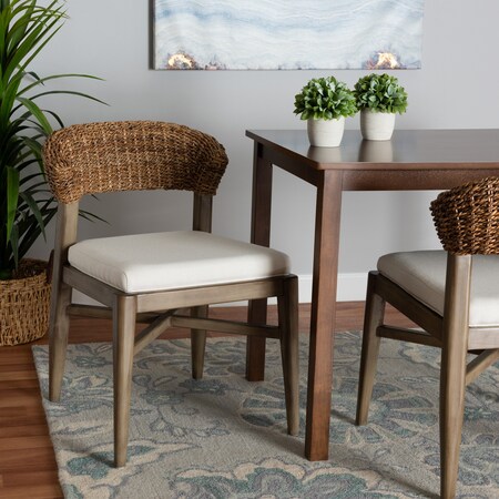 Baxton Studio Chloe Modern Bohemian Walnut Brown Finished Mahogany Wood and Natural Rattan ...